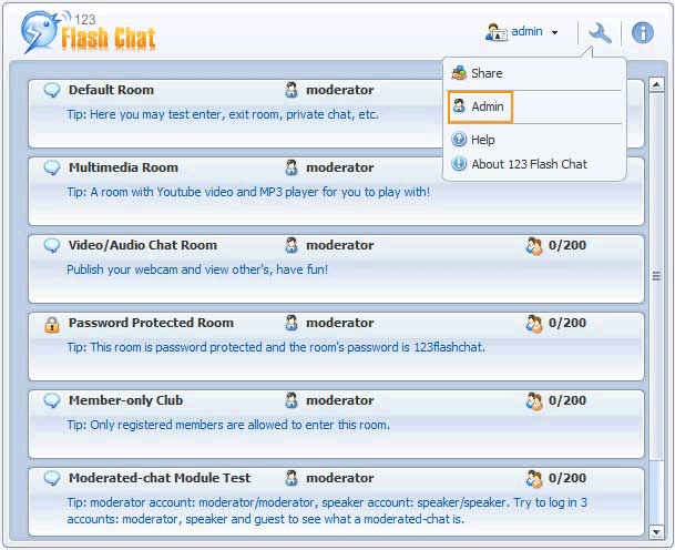 Admin Panel - User Manual of 123 Flash Chat Server Software Version 9.4