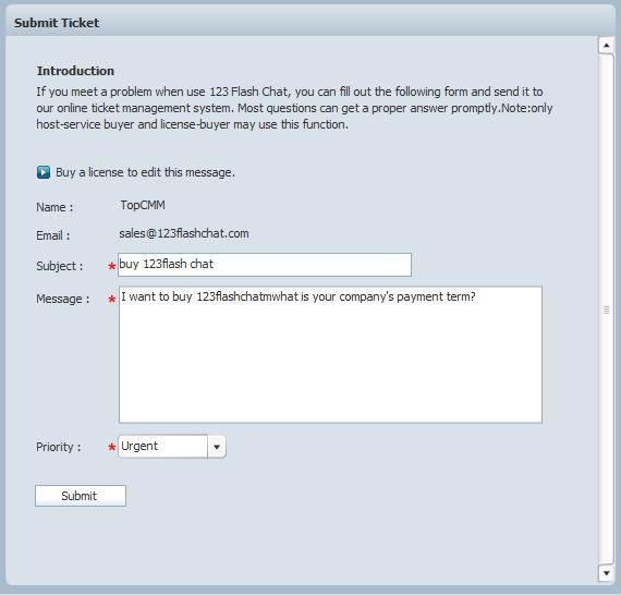 Submit Ticket - User Manual of 123 Flash Chat Server Software Version 9.4